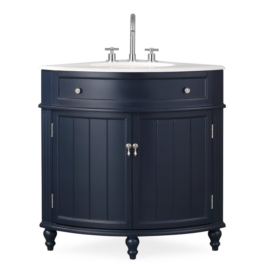 24 Inch Triadsville Navy Blue Corner Design Bathroom Vanity With Quart