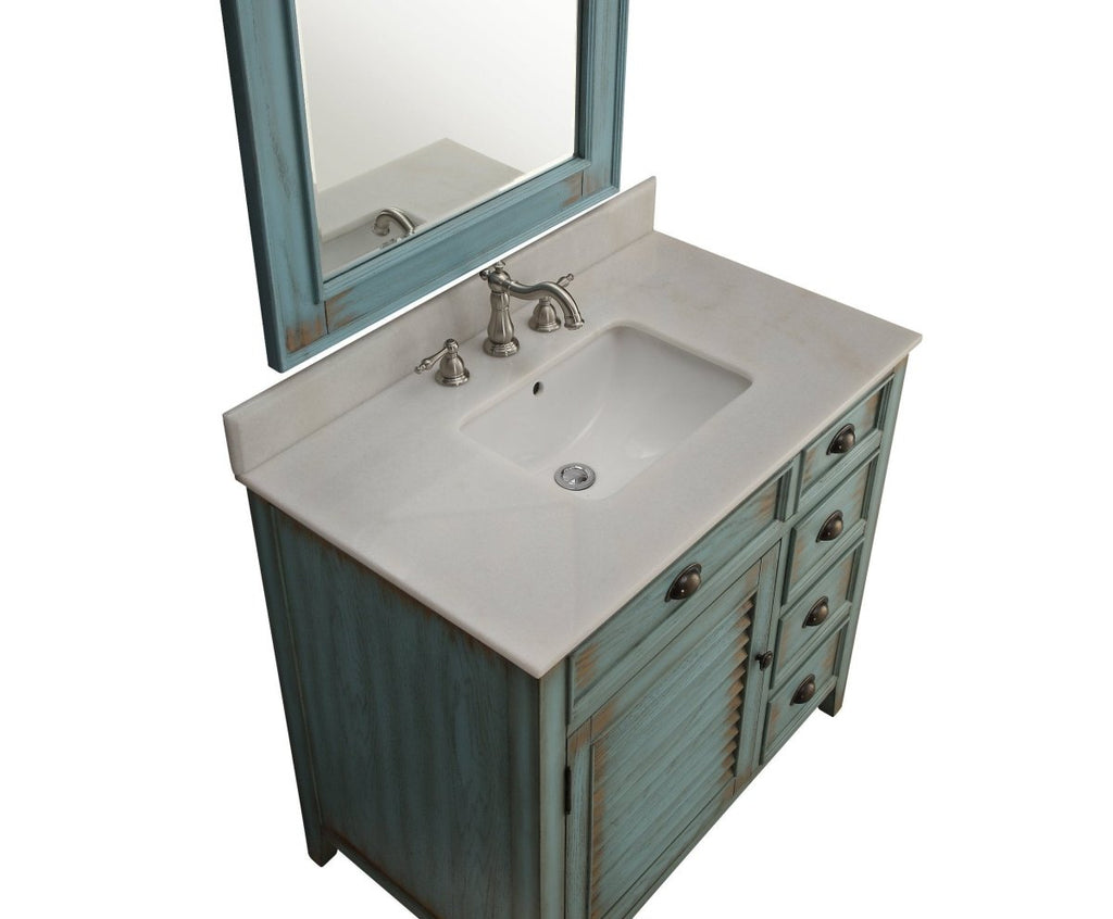 36 Inch Abbeville Farmhouse Style Distressed Blue Bathroom Vanity ...