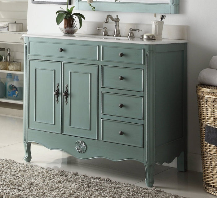 38 Inch Distressed Vintage Blue Cottage Style Daleville Bathroom Sink