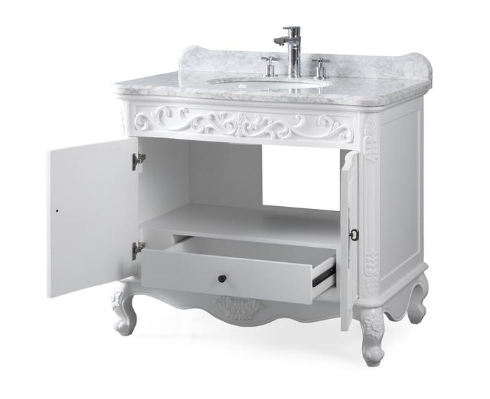 39" Bathroom Vanity with Italian Carrara Marble Counter-top Benton Col