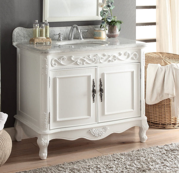 39" Bathroom Vanity with Italian Carrara Marble Counter-top Benton Col ...