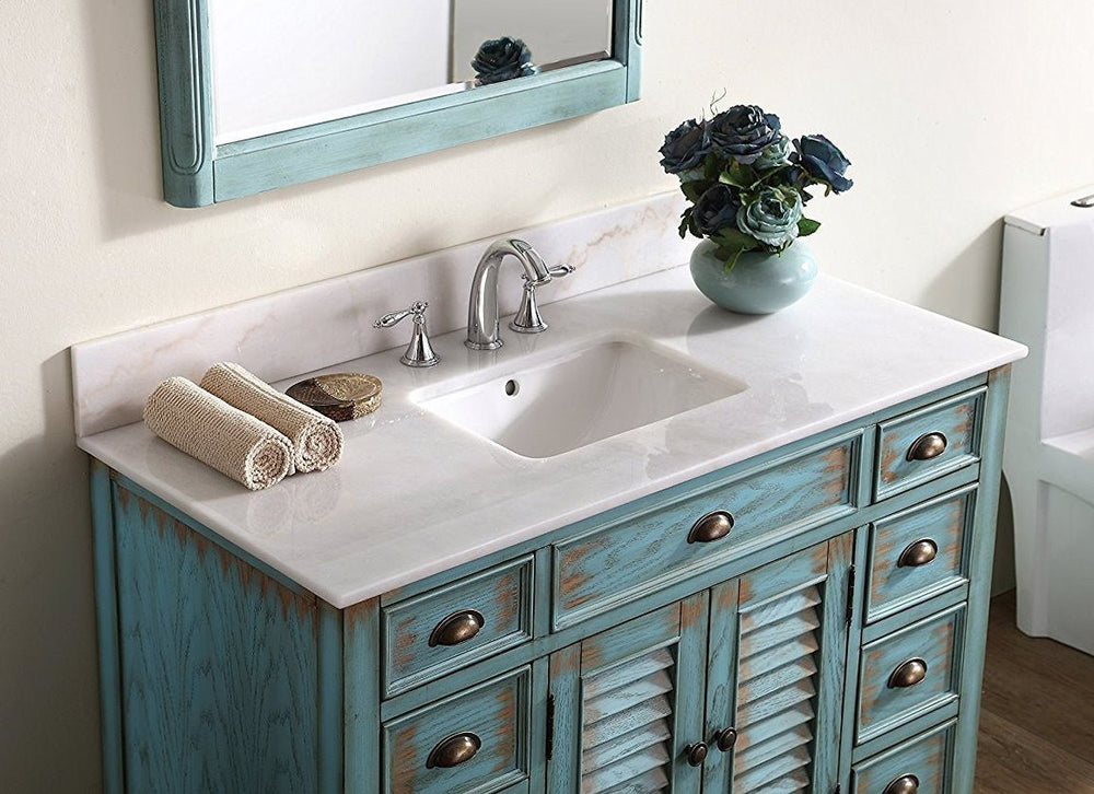 46 Inch Abbeville Farmhouse Style Distressed Blue Bathroom Vanity